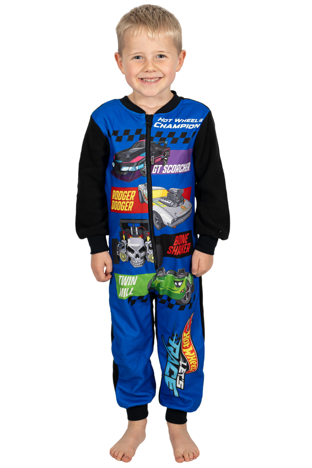 Boys Hot Wheels Blue Race Car Fleece Sleepsuit