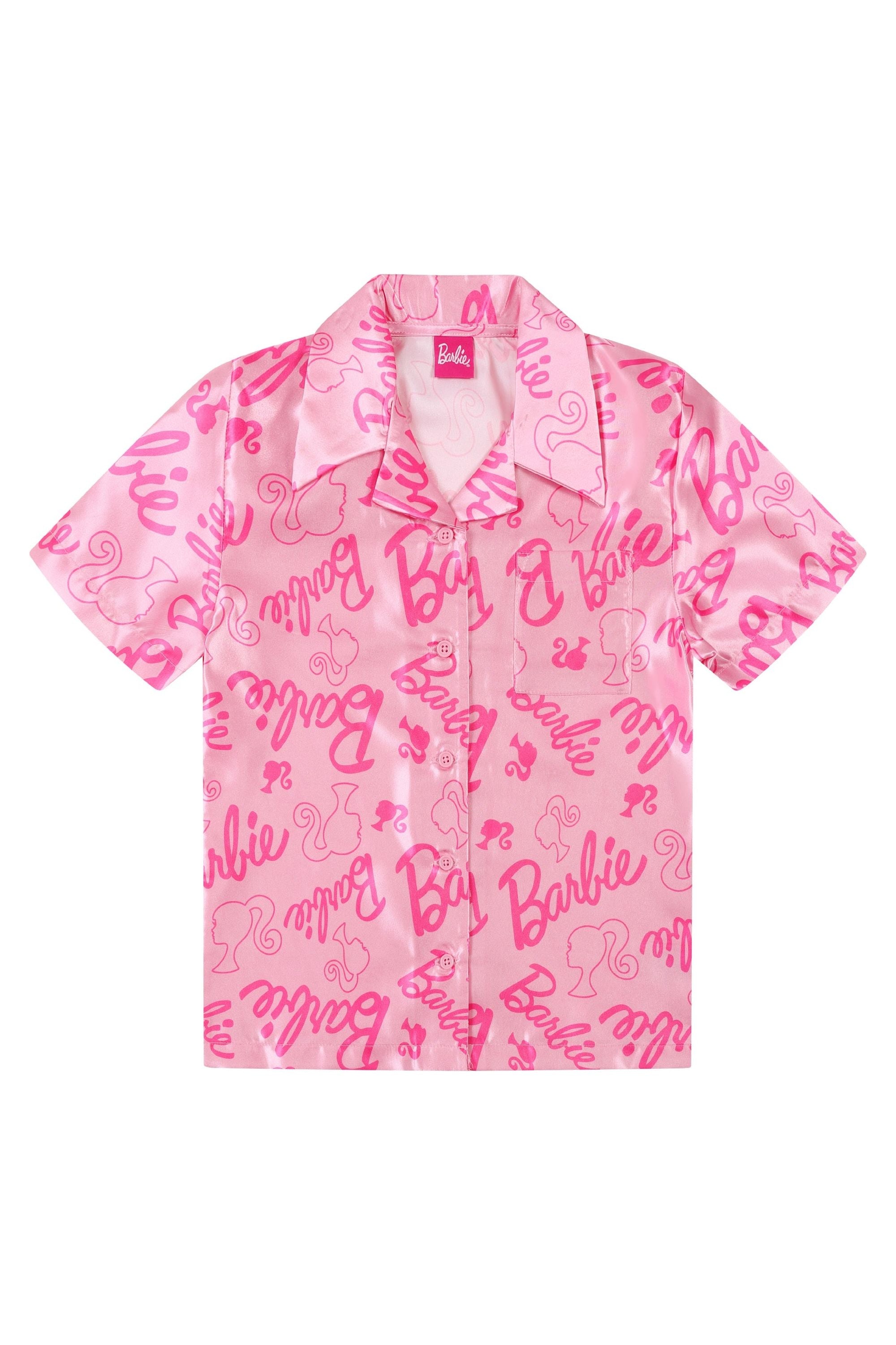 Womens Barbie Pyjamas Pink Satin Short PJs