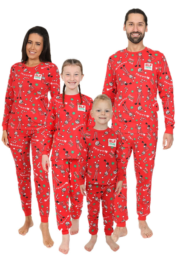Official Elves Behavin' Badly Matching Family Christmas Long Red Pyjam