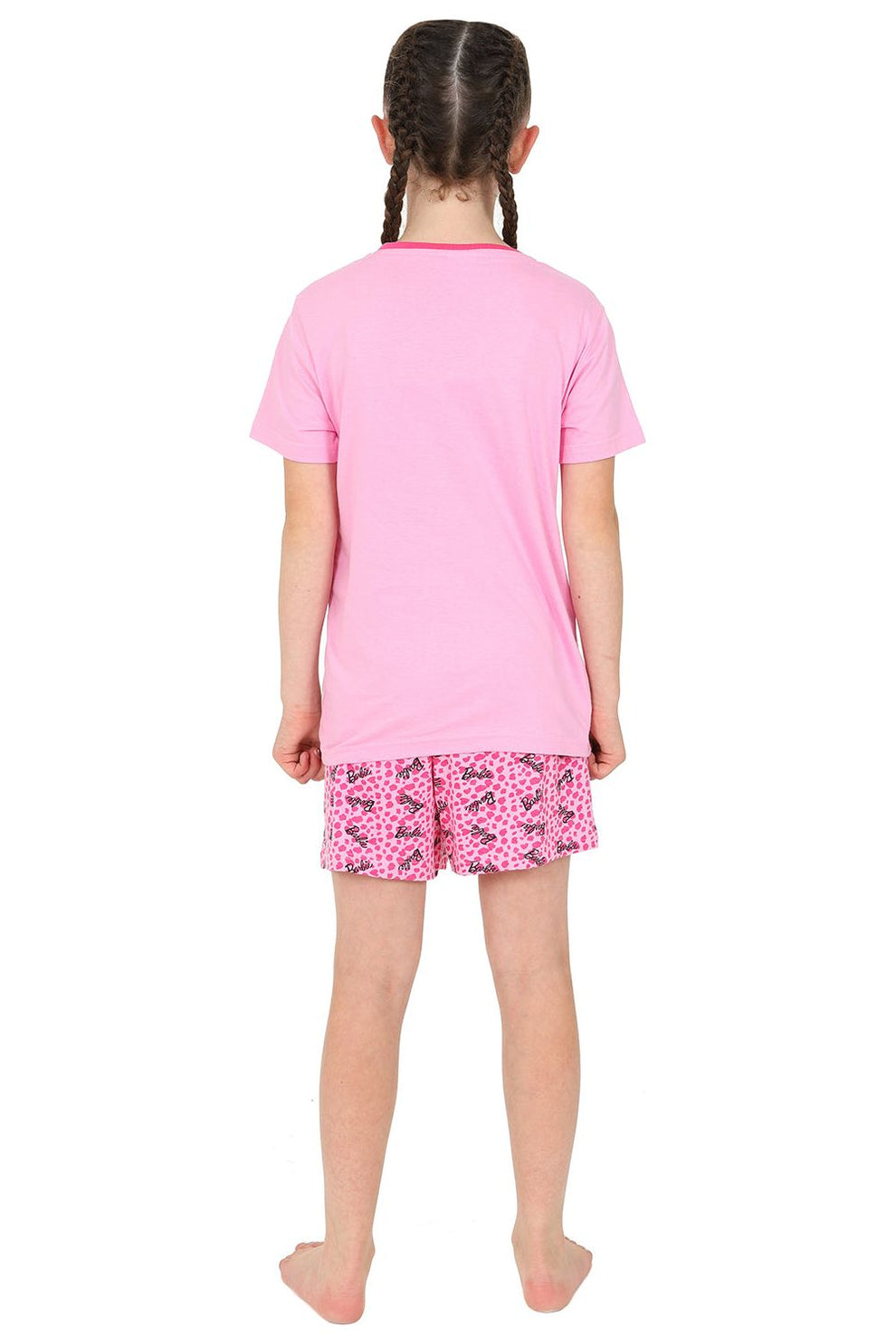 Girls Barbie Girl Pyjamas Pink Leopard Print Short PJs