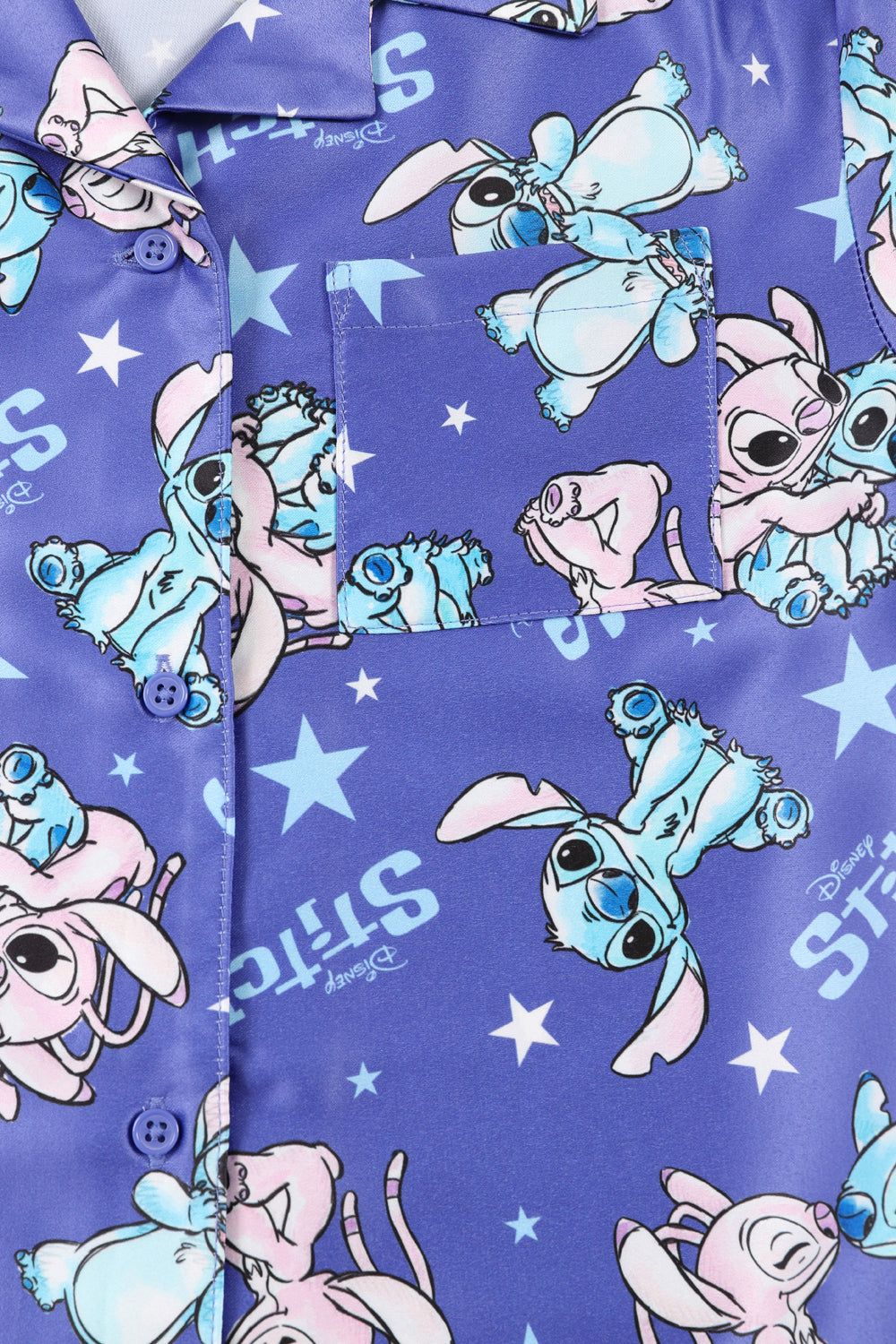 Girls Disney Stitch And Angel Pyjamas Purple Satin Long PJs