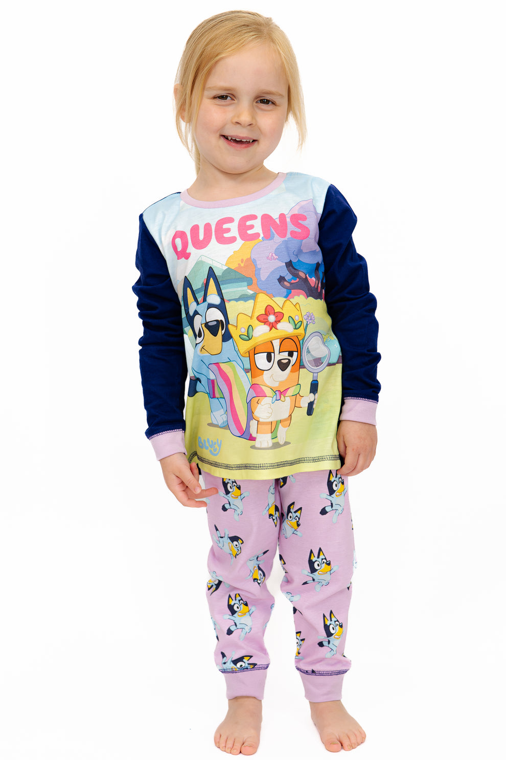 Girls Bluey and Bingo Queens Pyjamas Pink Long PJs