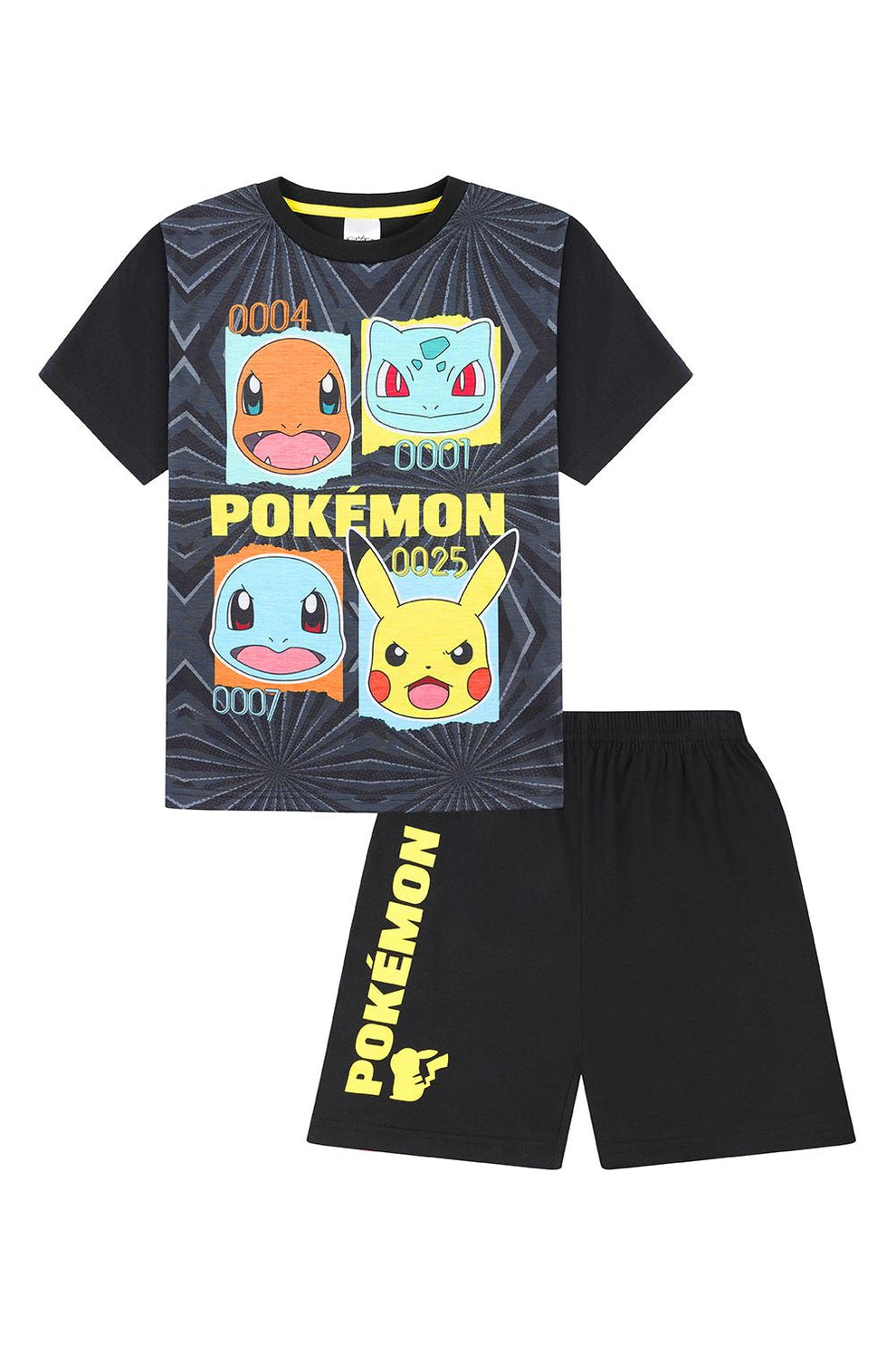 Boys Pokemon Pikachu, Charmander, Bulbasaur and Squirtle Pyjamas Black
