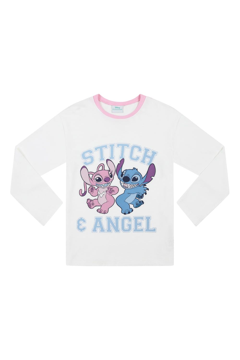 Girls Disney Lilo And Stitch Angel Pyjamas Pink and White Long PJs