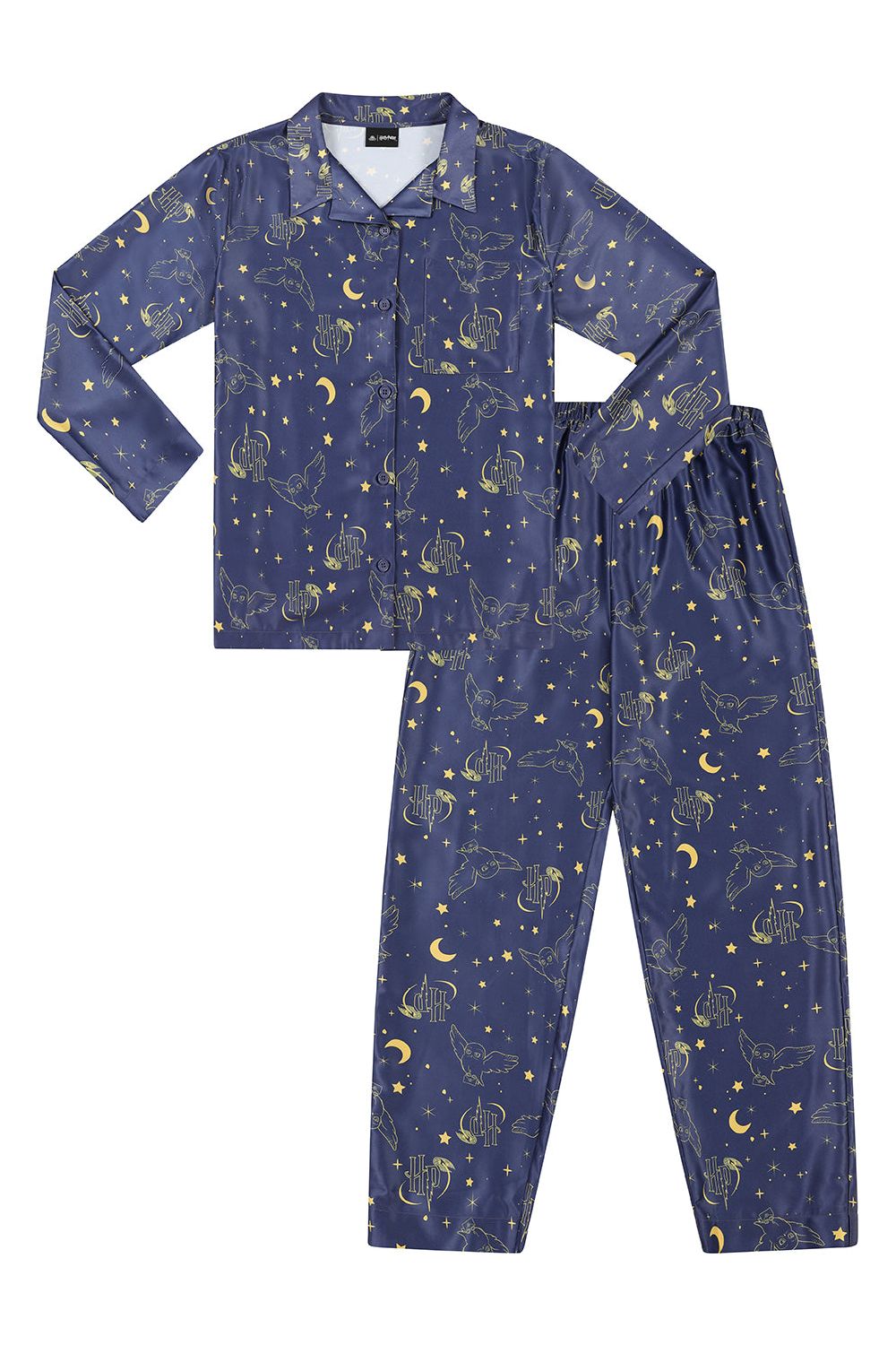 Womens Harry Potter Hedwig Pyjamas Navy Satin Long PJs