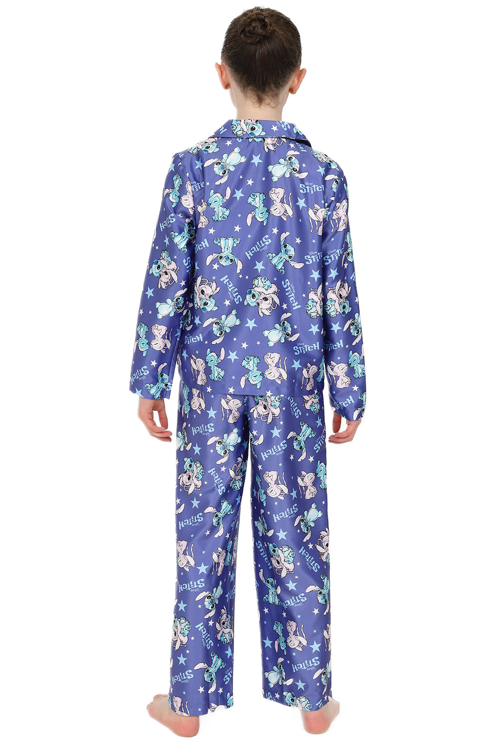 Girls Disney Stitch And Angel Pyjamas Purple Satin Long PJs