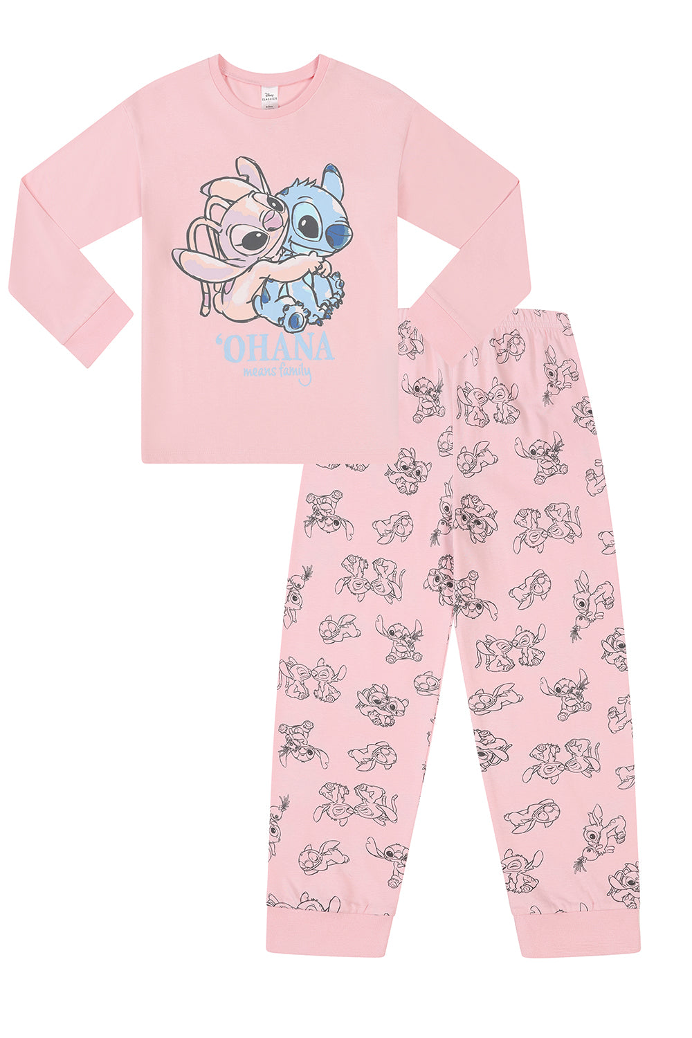 Disney Girls Stitch and Angel Cuddle Pyjamas Pink Long PJs
