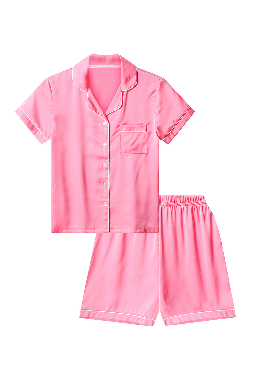 Girl's Pink Satin Pyjamas Two Piece Short PJs
