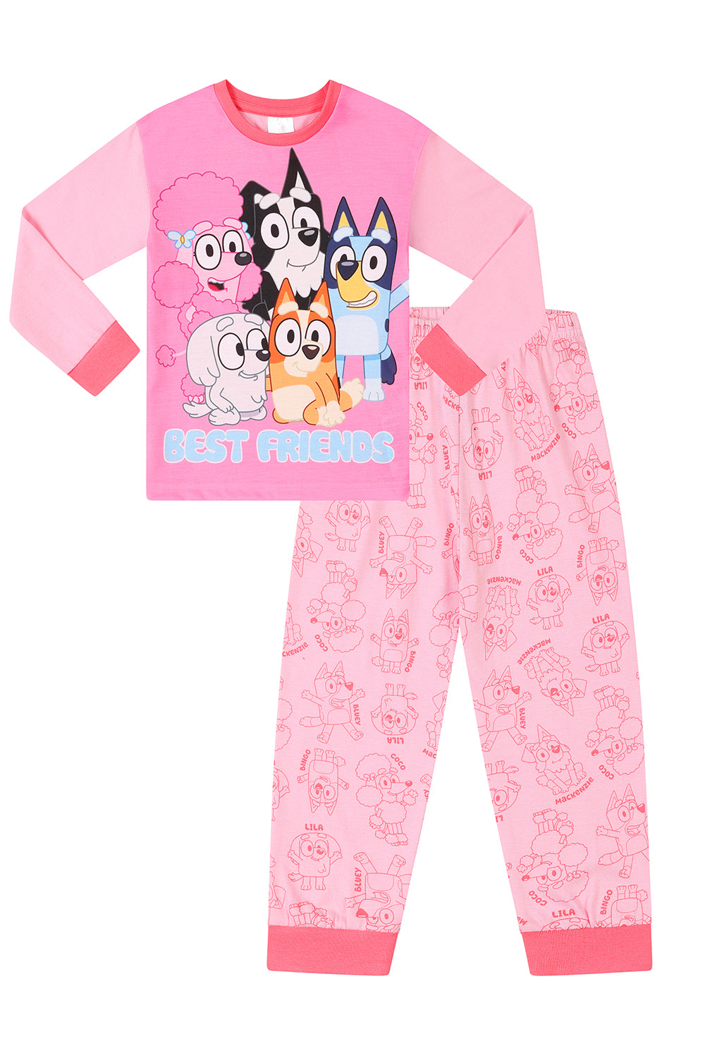 Girls Official Bluey Pyjamas Best Friends Pink Long PJs