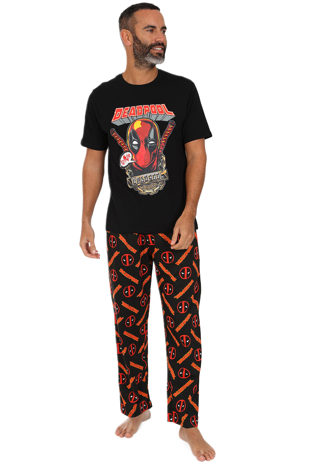 Mens Official Marvel Deadpool Long Pyjamas