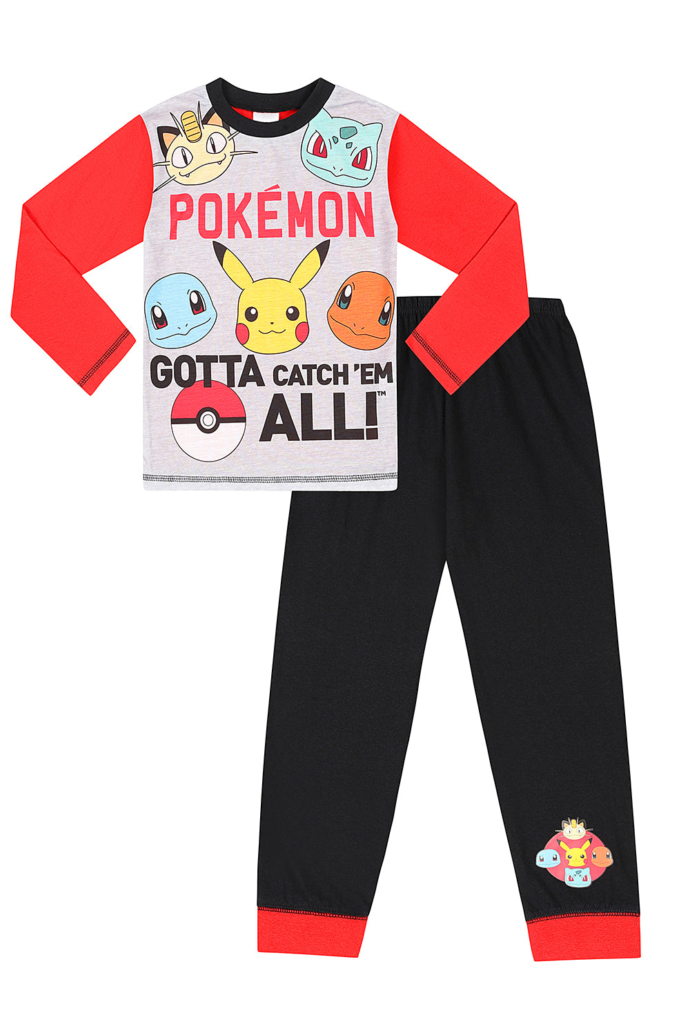 Boys Pokemon Pikachu And Friends Pyjamas Gotta Catch 'Em All Red Long