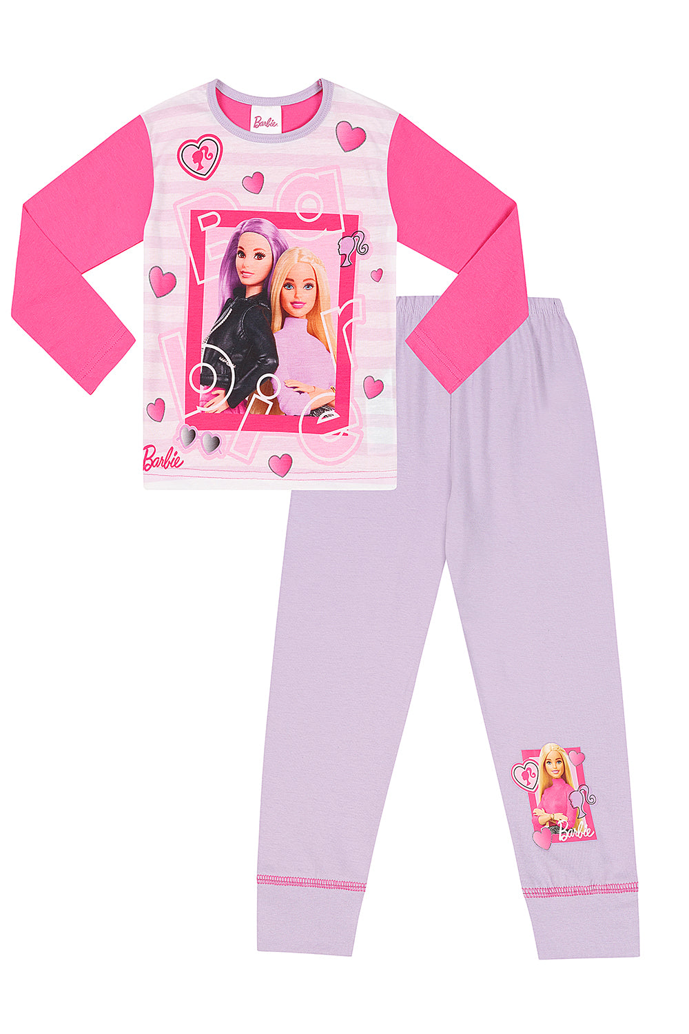 Girls Barbie Pyjamas Pink Striped Long PJs