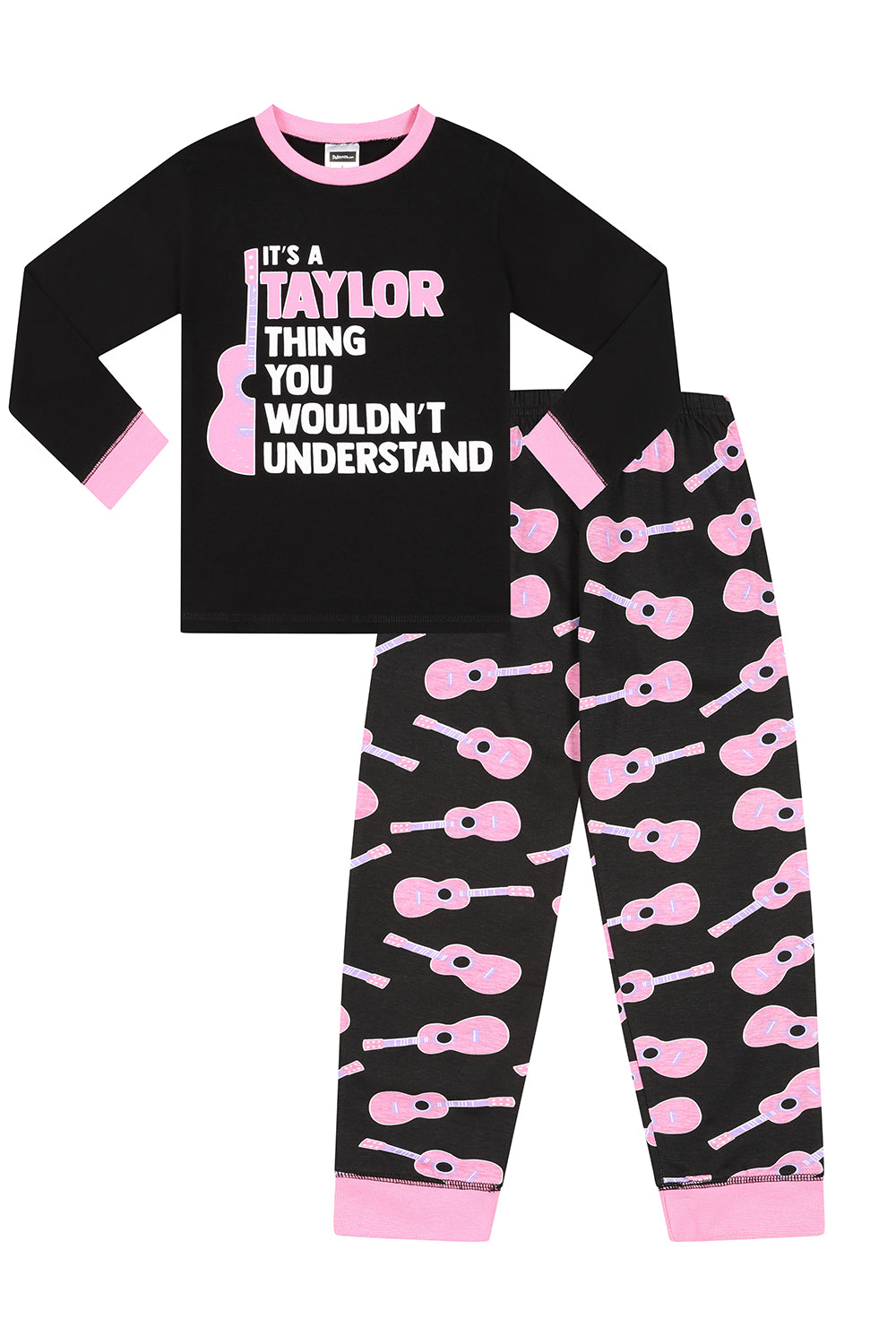 Girls It's a Taylor Thing Black and Pink Long Cotton Pyjamas