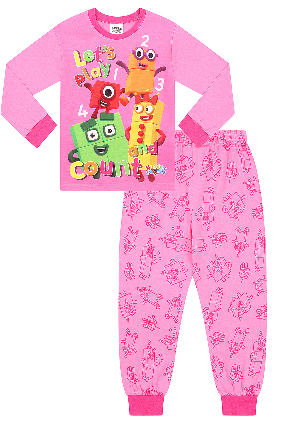 Girls Numberblocks Pyjamas Kids Pink Long PJs