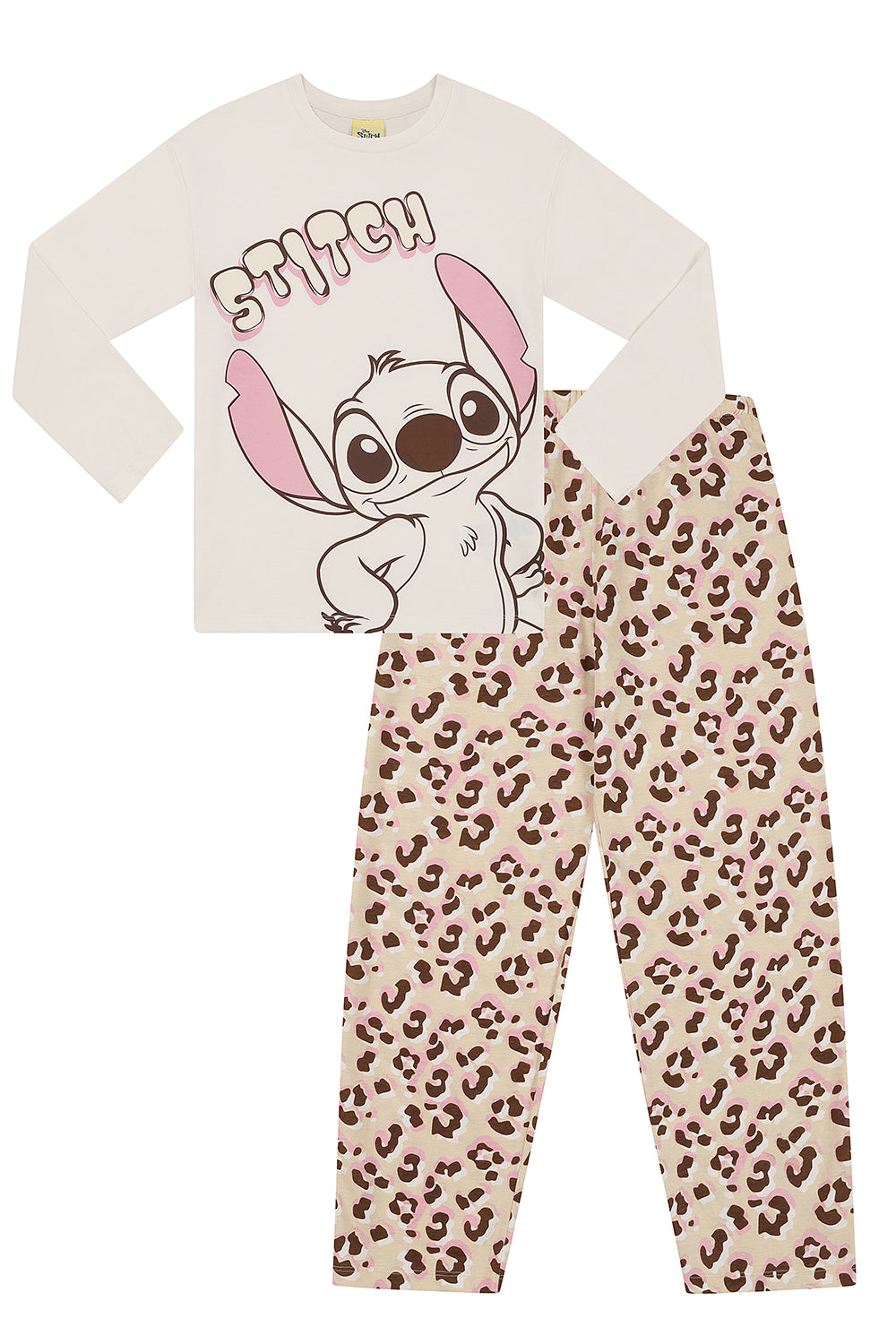 Disney Girls Lilo and Stitch Leopard Print Beige Long Pyjamas