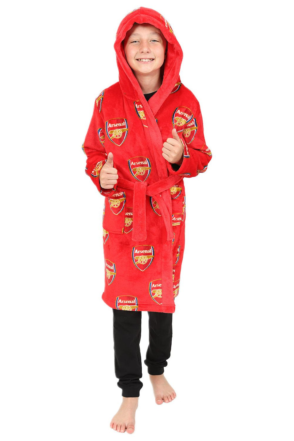 Boys Arsenal F.C. Official Dressing Gown Fleece Hooded Kids Robe