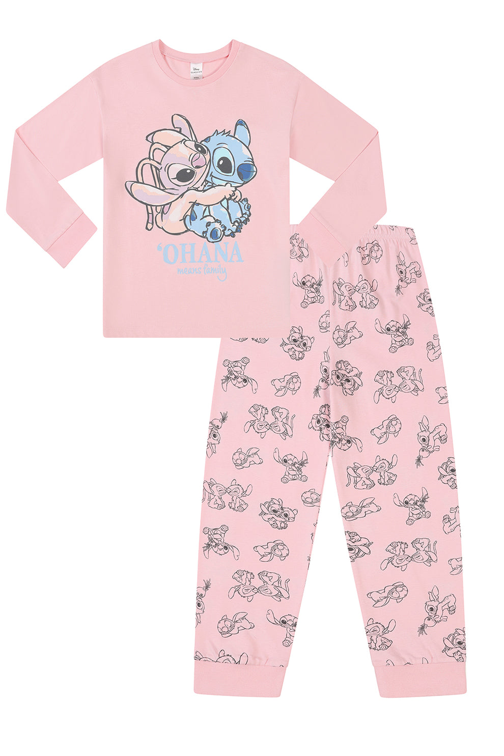 Women's Disney Stitch and Angel Cuddle Pyjamas Pink Long PJs
