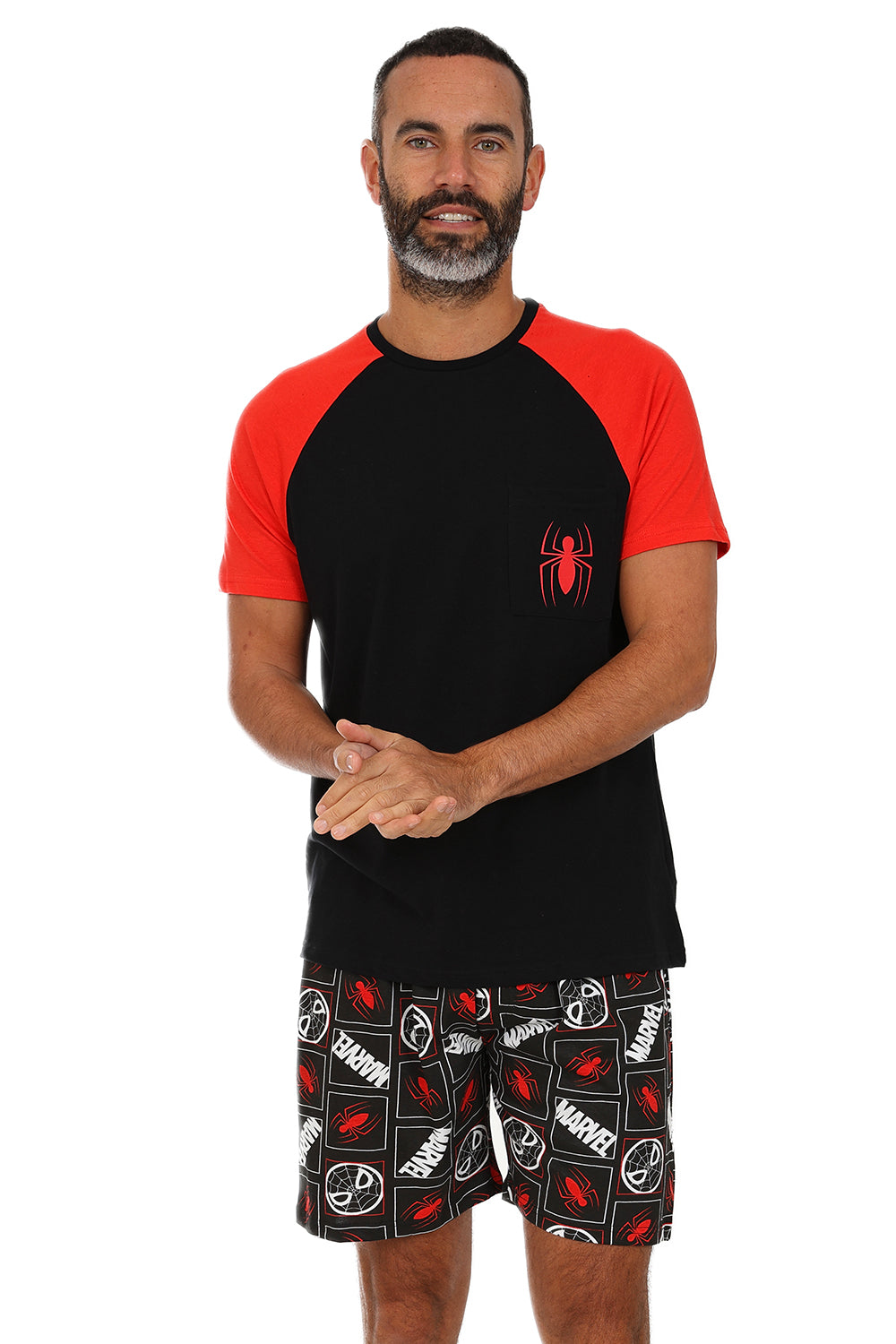 Mens Marvel Spiderman Pyjamas Black and Red Short PJs