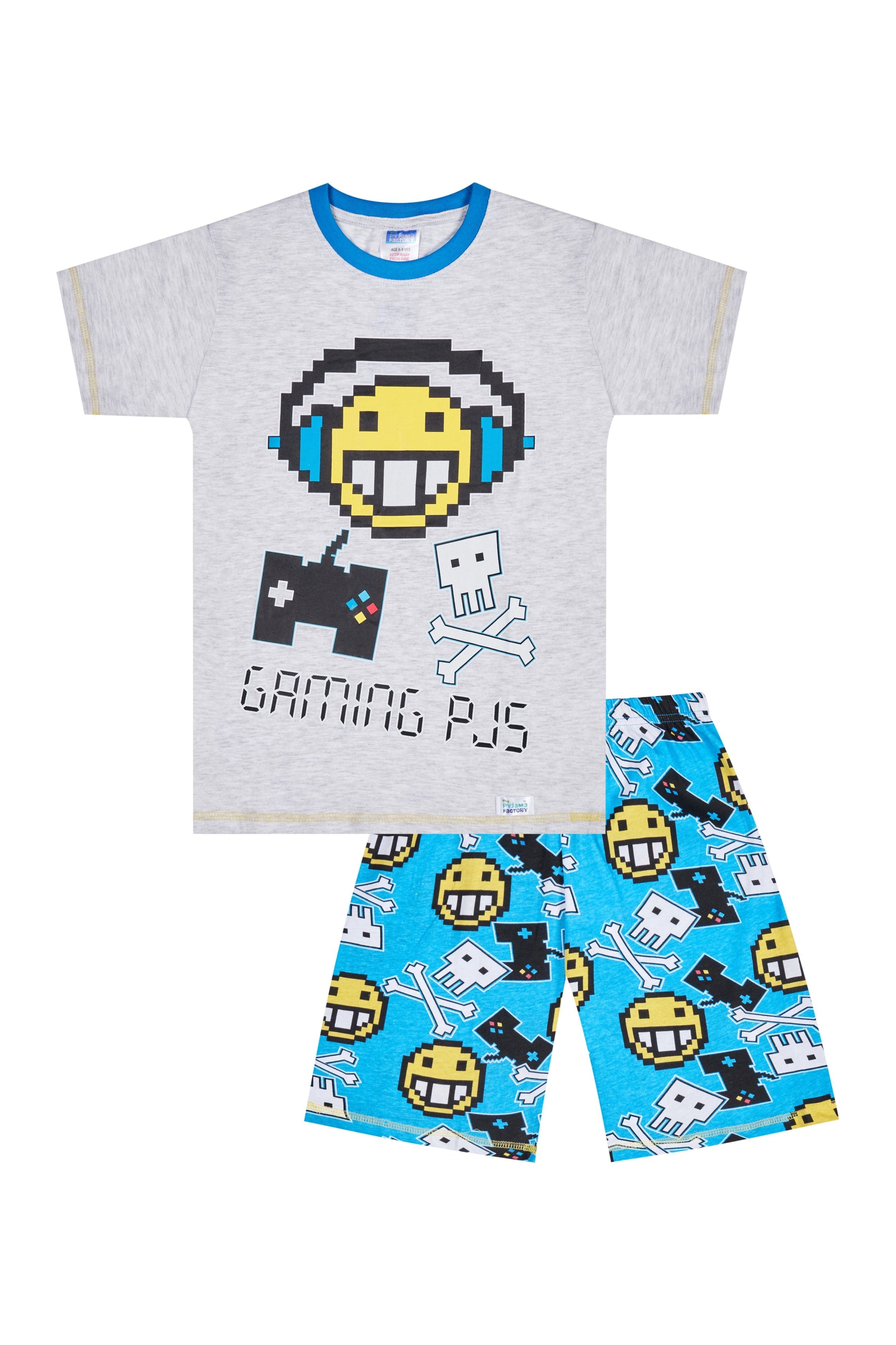 Boys Gaming PJs Grey Blue Short Pyjamas