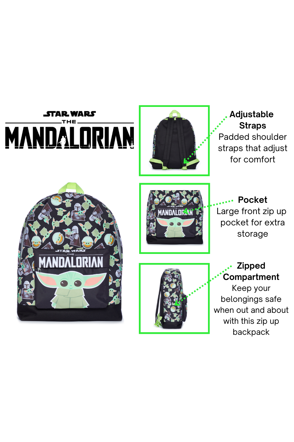Kids The Mandalorian Star Wars School Bag, Baby Yoda Boys Girls Backpa