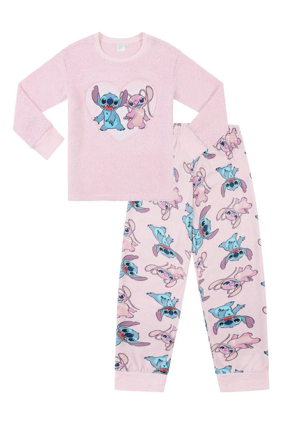Girls Disney Lilo And Stitch Angel Pyjamas Pink Luxury Fleece Long PJs