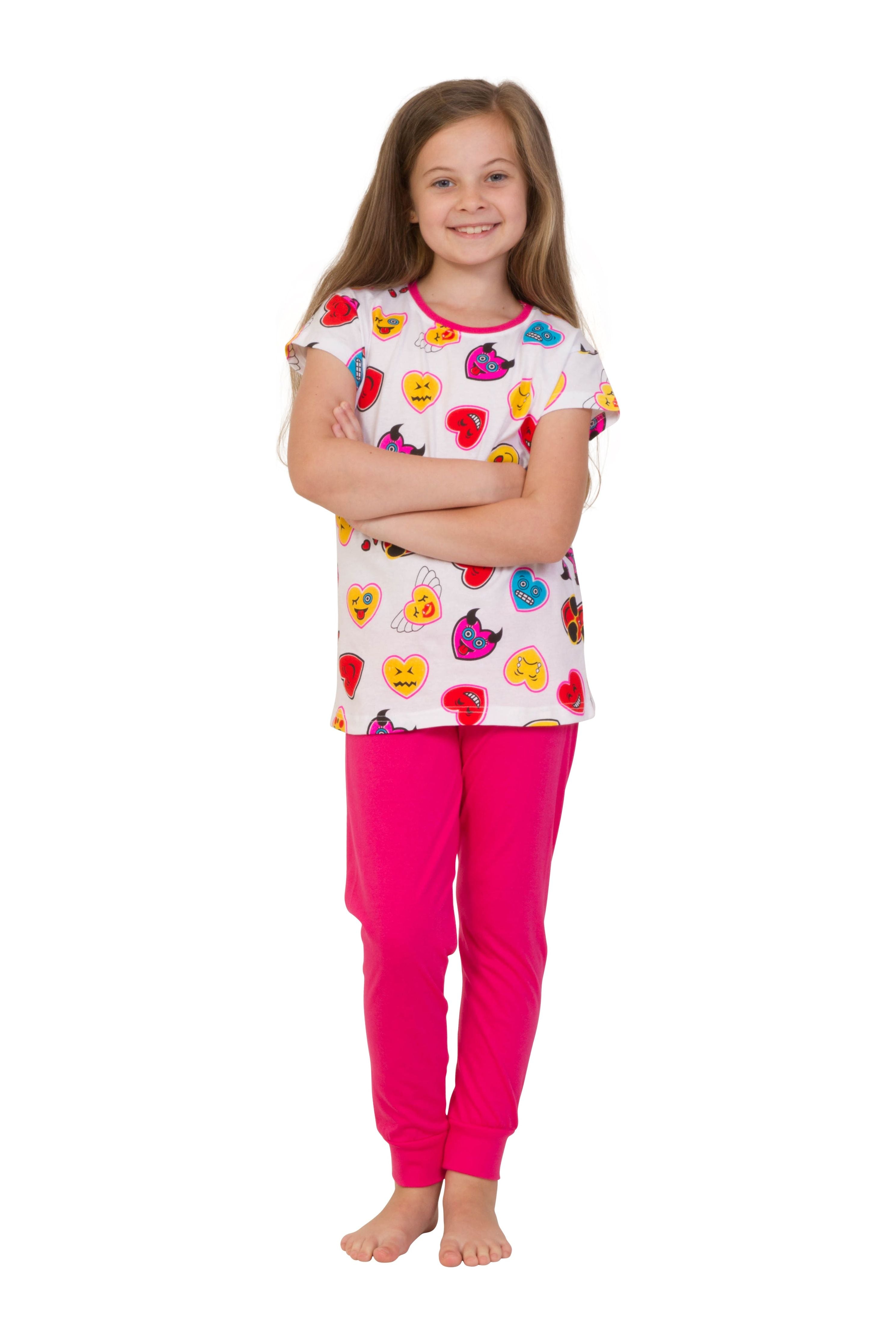Girls Heart Long Faces Long Pink White Pyjamas