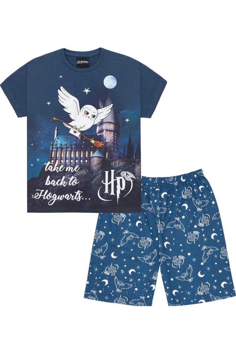 Girls Harry Potter Hedwig Take Me Back To Hogwarts Pyjamas Blue Short