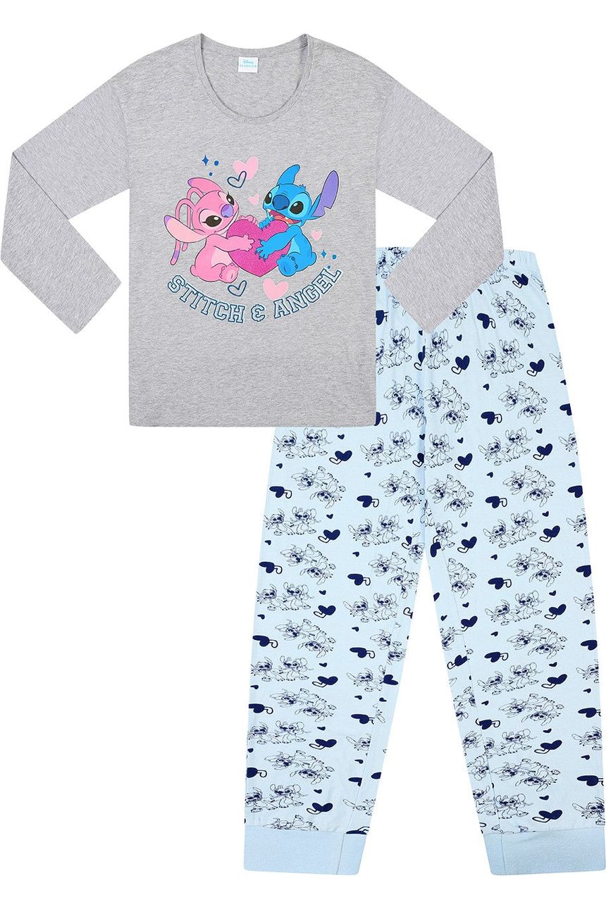 Womens Disney Stitch And Angel Pyjamas Grey Long PJs